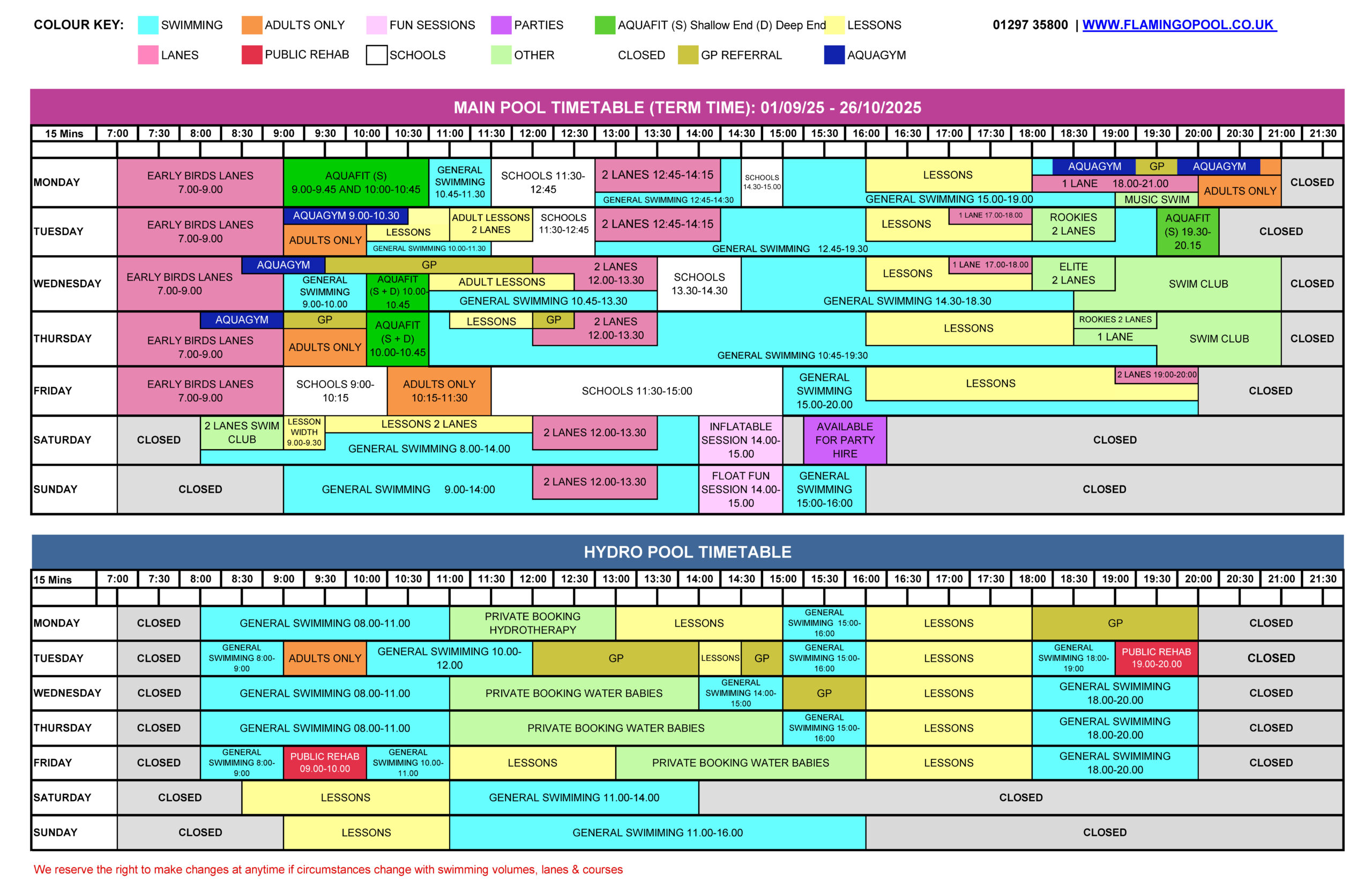 Timetable | Flamingo Pool Axminster – View Daily Swim Schedule
